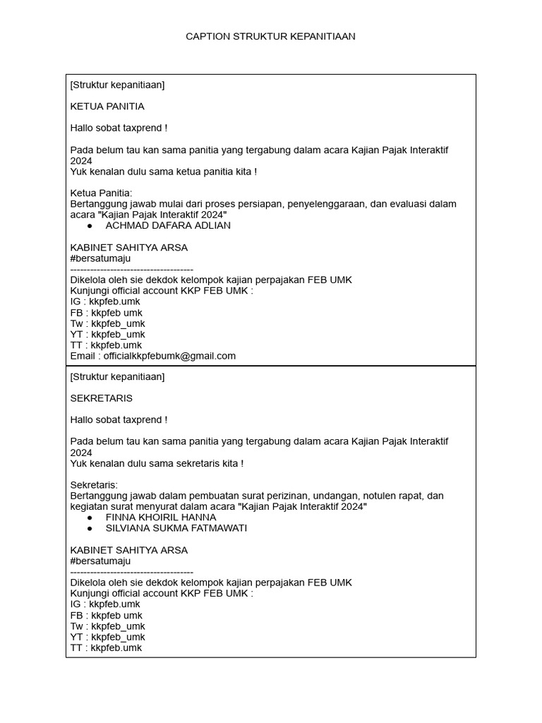 Caption Struktur Kepanitiaan | PDF
