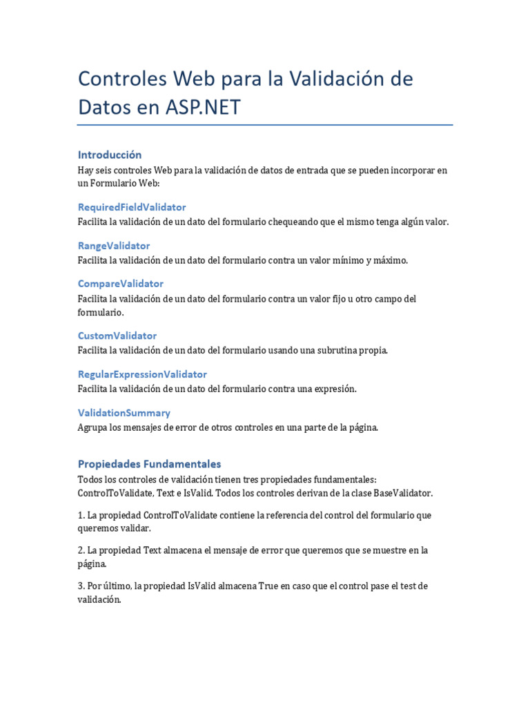 resumen-Controles_Validacion_ASP_NET | PDF