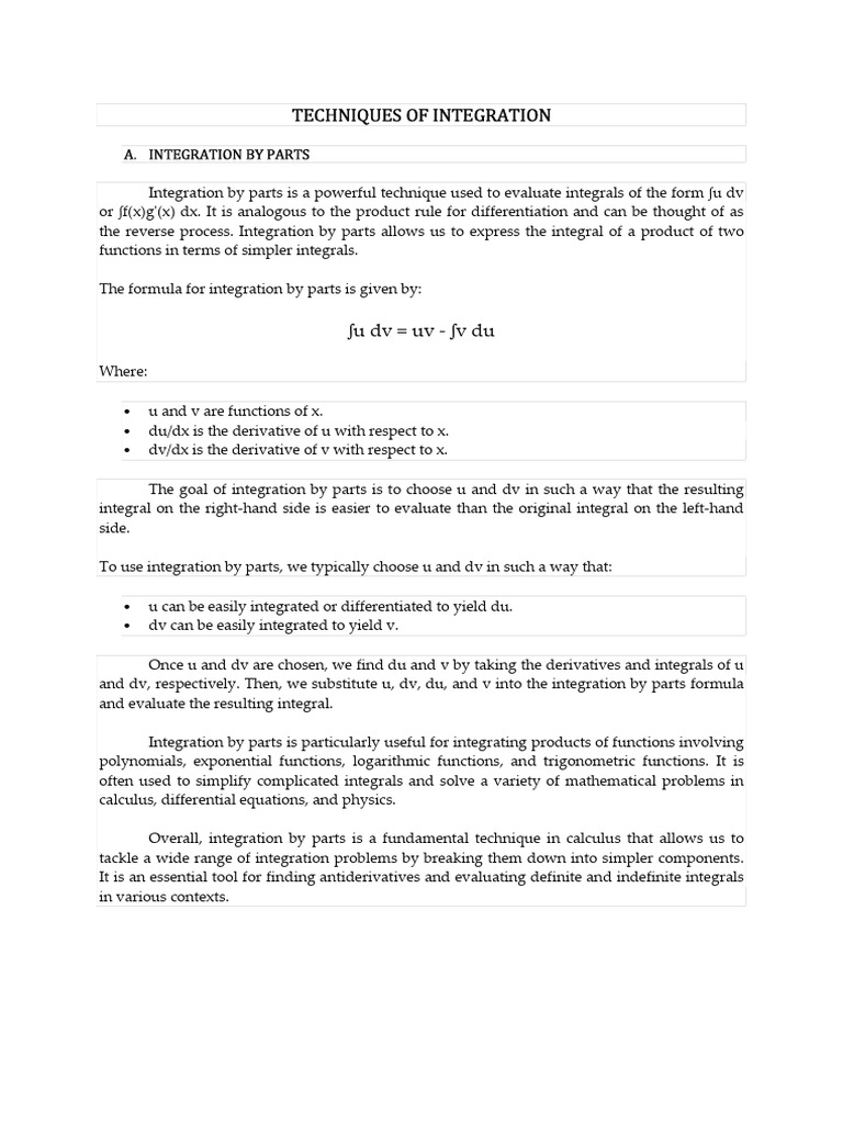 Integration by Parts | PDF