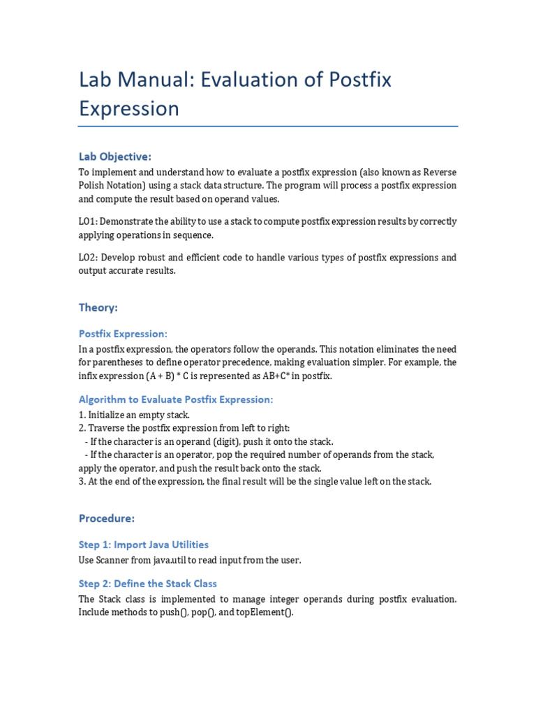 Lab Sheet 4 - Evaluation of Postfix Expression | PDF