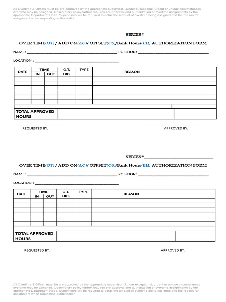 Employee Banking Hours & Offsetting Form | PDF