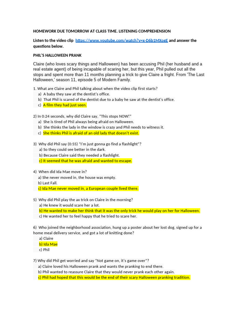 HOMEWORK Phil's Halloween Prank Natalia | PDF