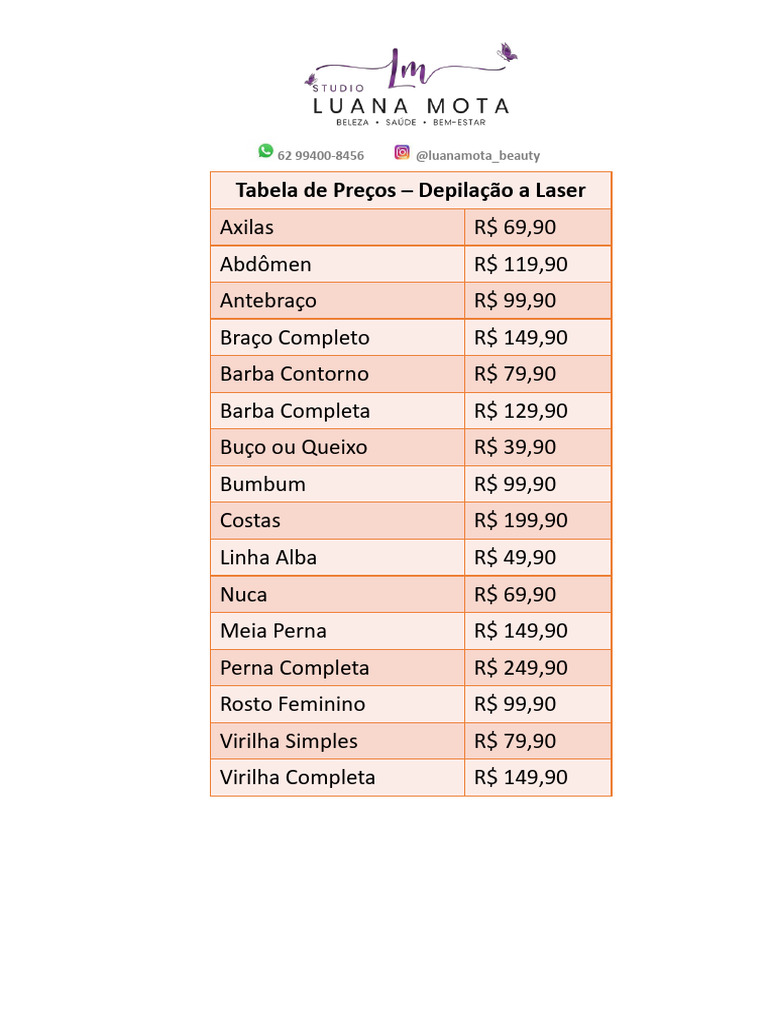 Tabela de Preços - Depilação A Laser | PDF