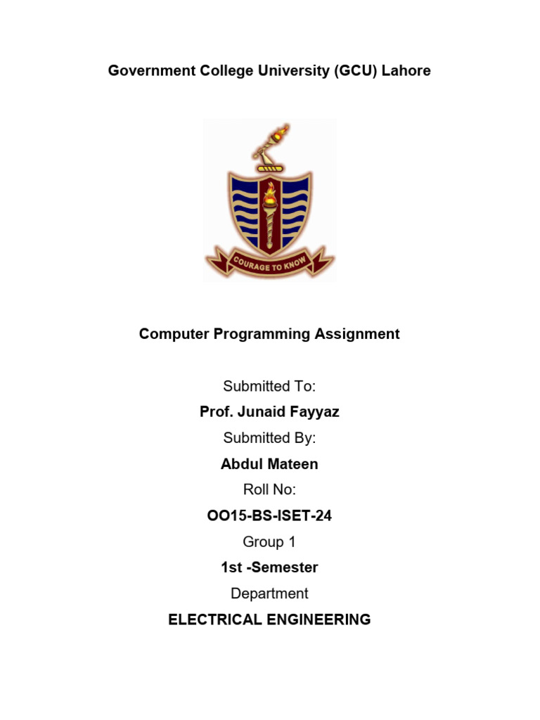 Government College University (GCU) Lahore: Submitted To | PDF