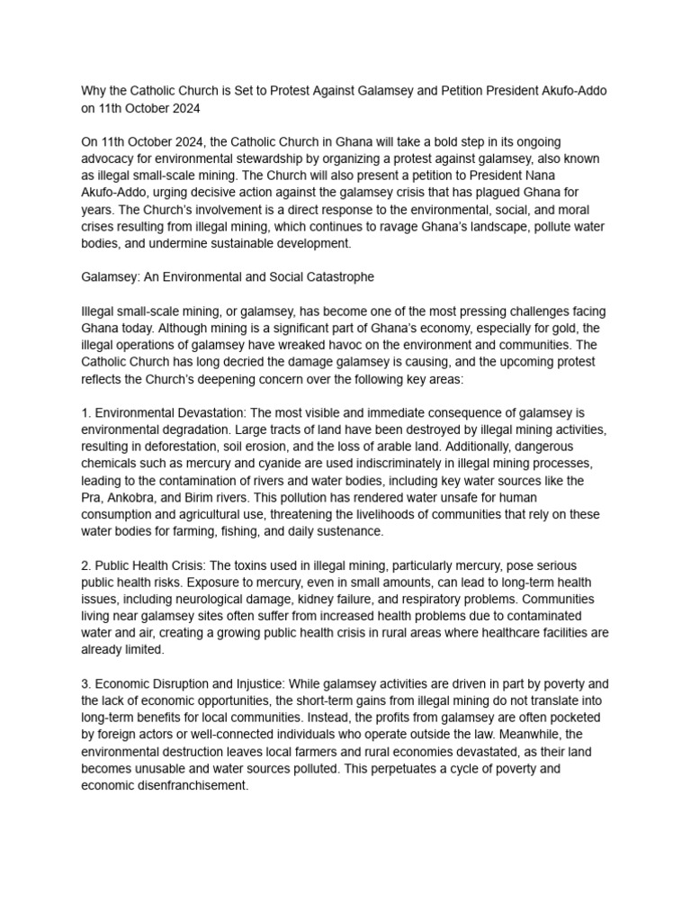 Why The Catholic Church Is Set To Protest Against Galamsey and Petition ...