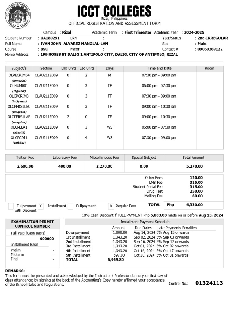 Official Registration and Assessment Form | PDF