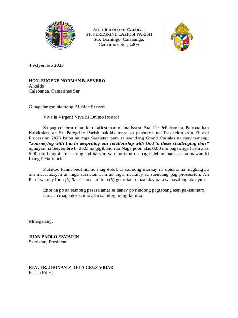 Hon. Eugene Norman B. Severo: St. Peregrine Laziosi Parish | PDF