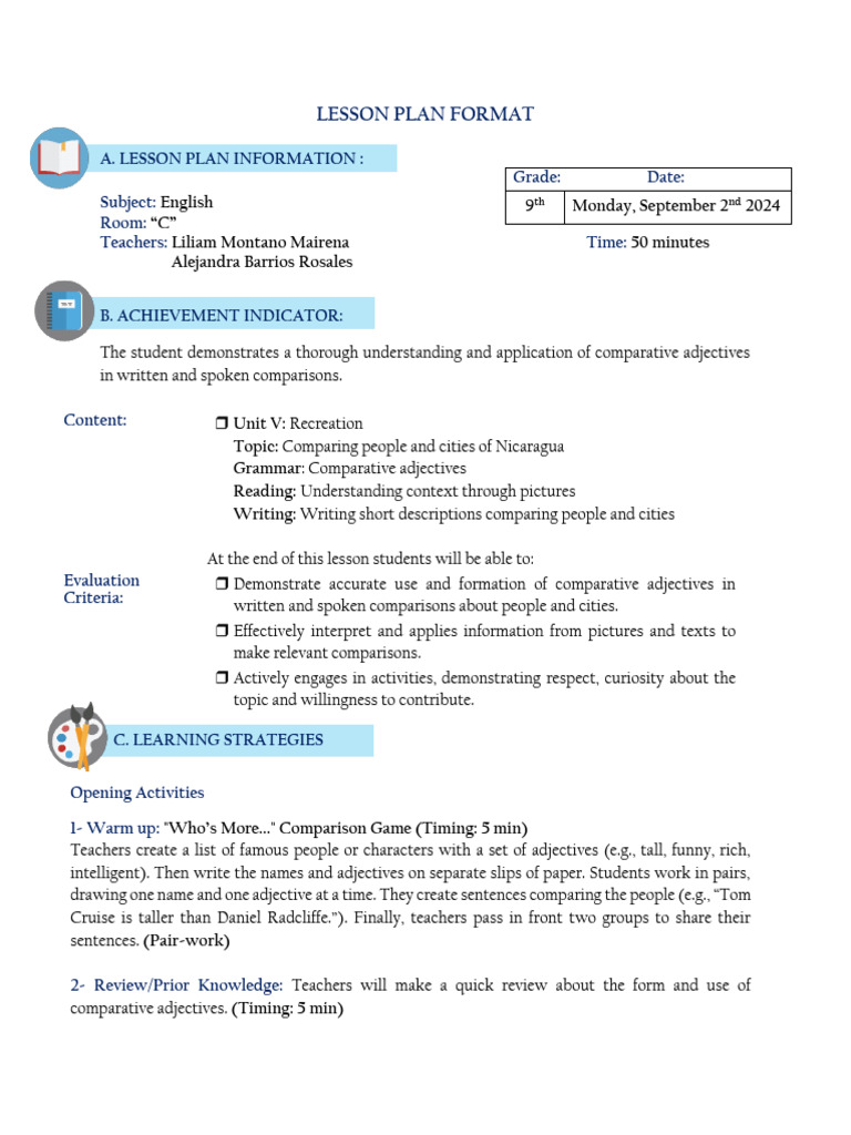 1rst Lesson Plan For Practicum | PDF