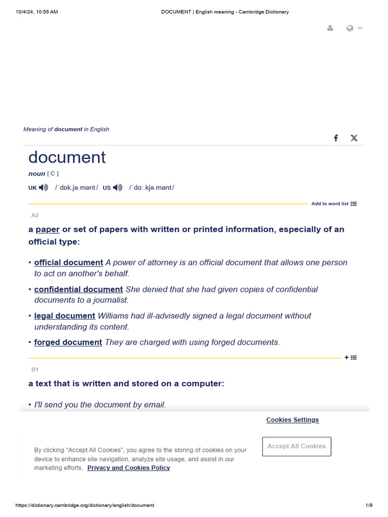 DOCUMENT - English Meaning - Cambridge Dictionary | PDF