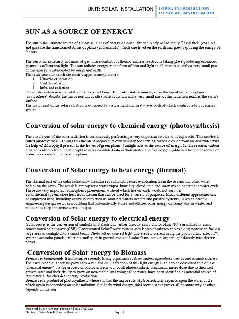 TOPIC 1 INTRODUCTION TO SOLAR INSTALLATION | PDF