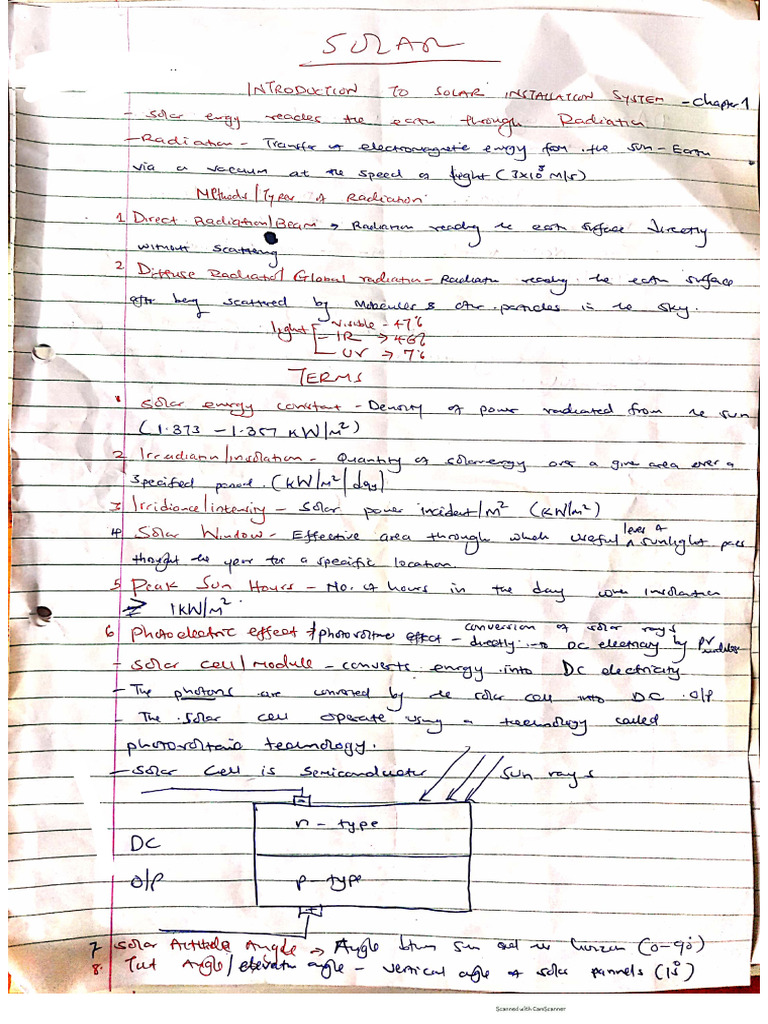 Solar Installation Notes Chapter 1&2 | PDF