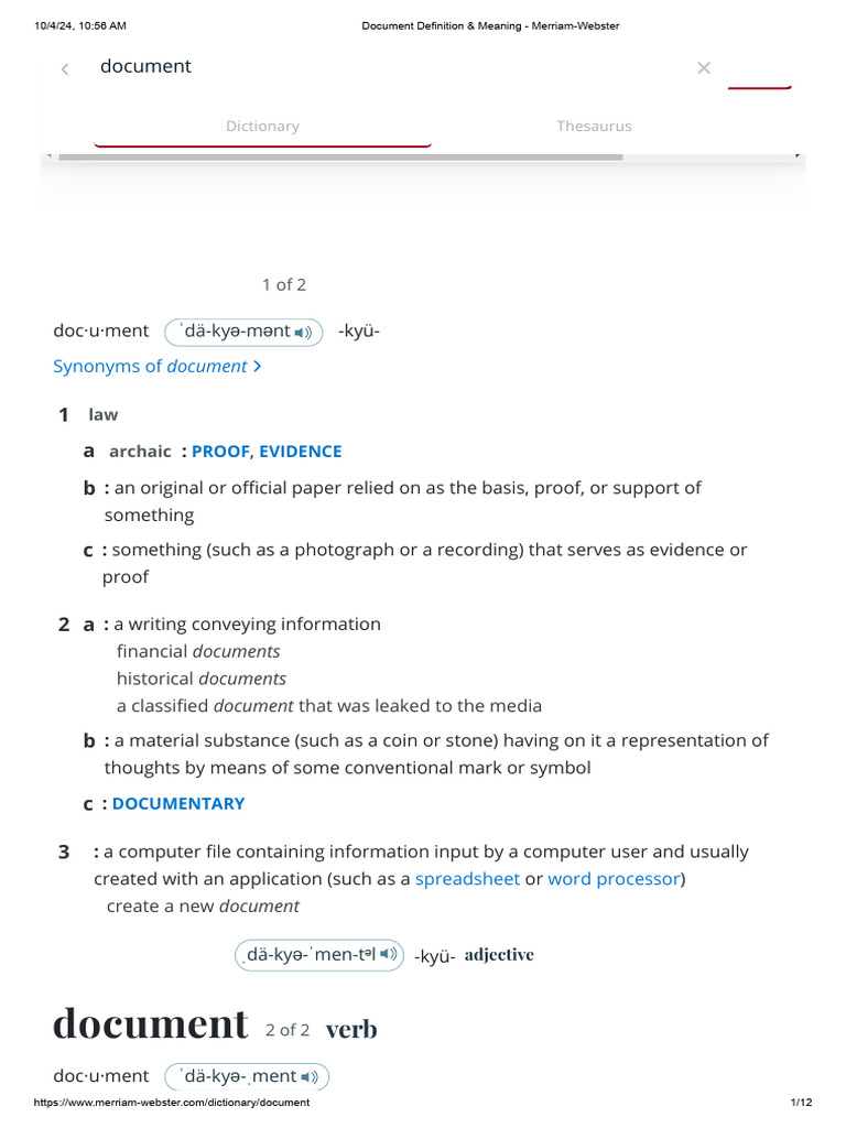Document Definition & Meaning - Merriam-Webster | PDF
