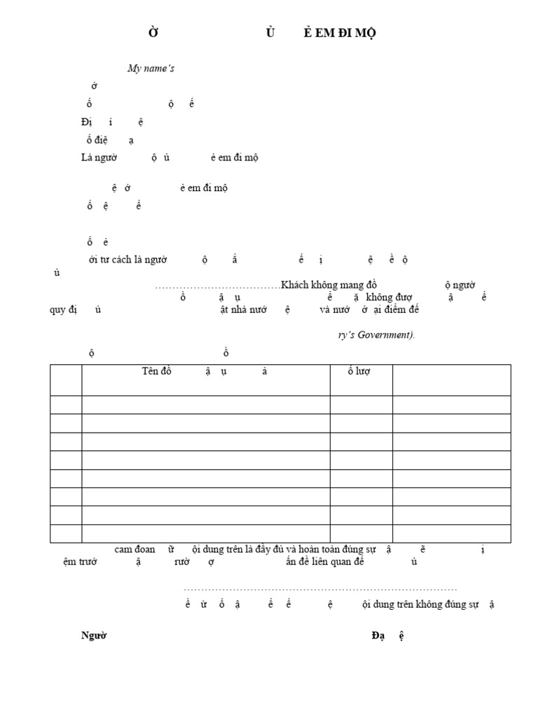 109-TỜ KHAI HÀNH LÝ CỦA UMNR | PDF