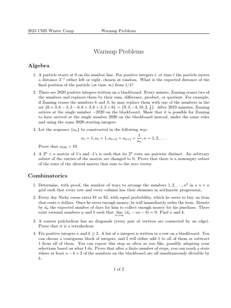 Winter Camp Warmups | PDF | Numbers | Teaching Methods & Materials