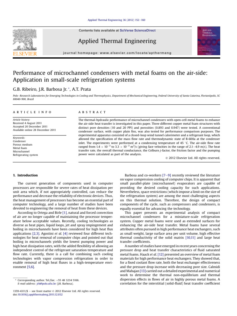 Performance of Microchannel Condensers With Metal Foams On The Air-Side ...