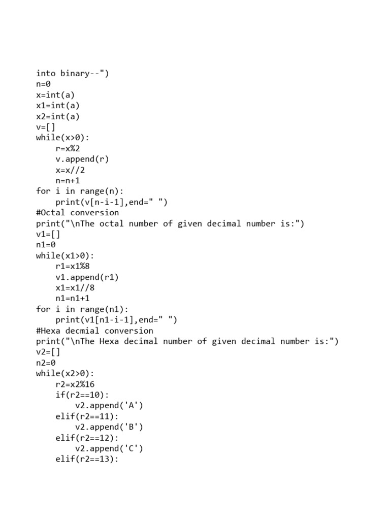 Python Decimal To Binary, Octal and Hexadecimal | PDF