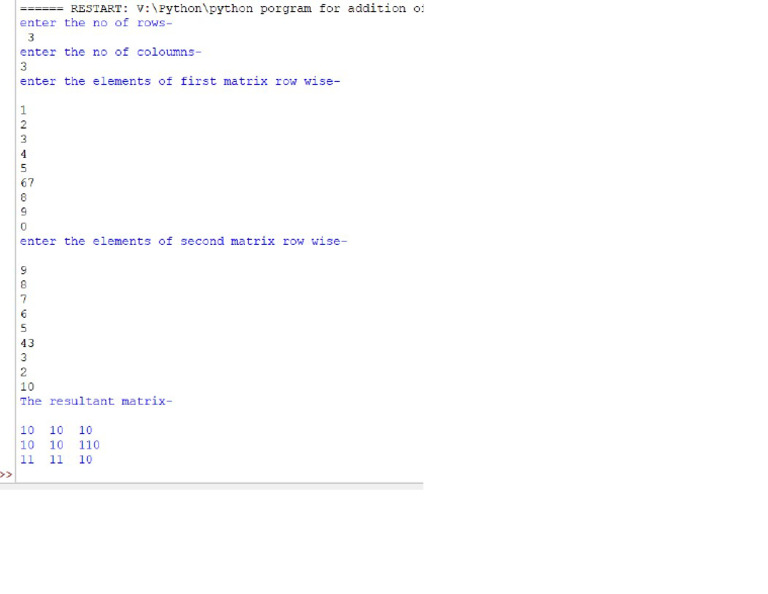 Python Program For Addition Of Two Matrixes Result Output Pdf 7507