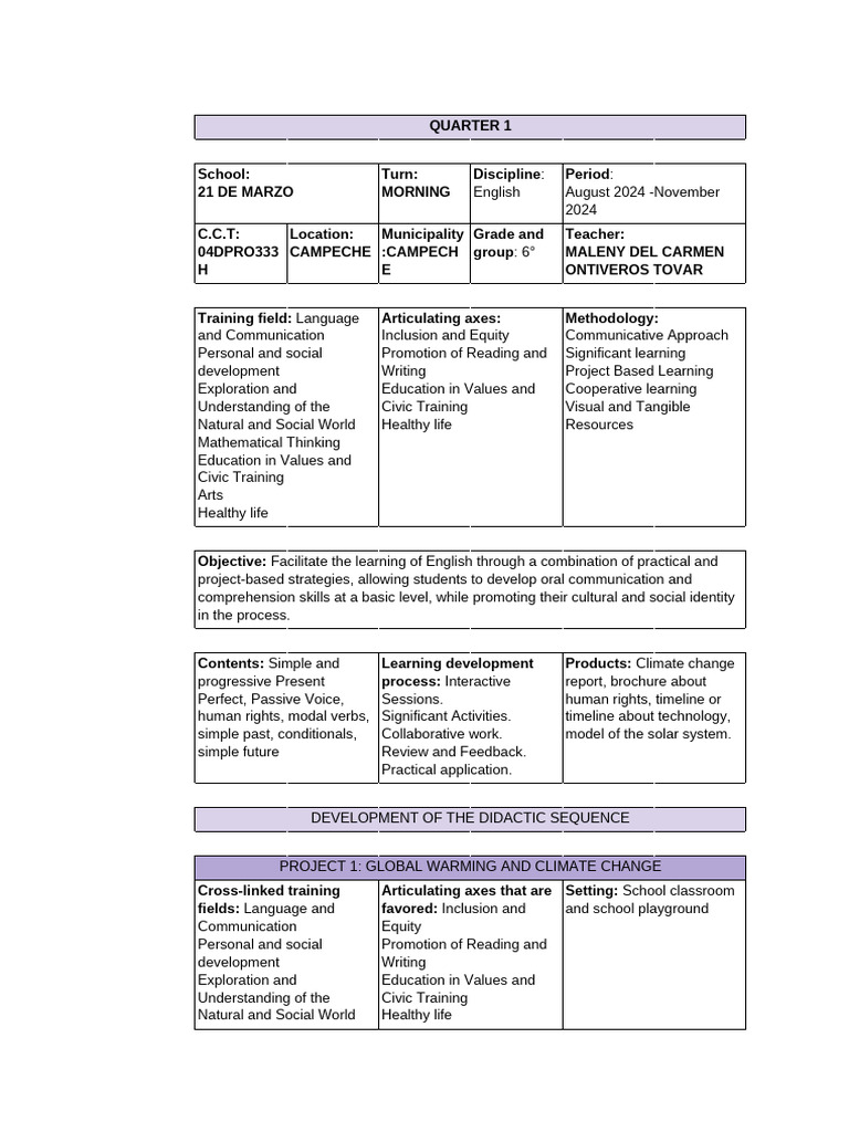 6th English version 2024-2025 PLANES | PDF