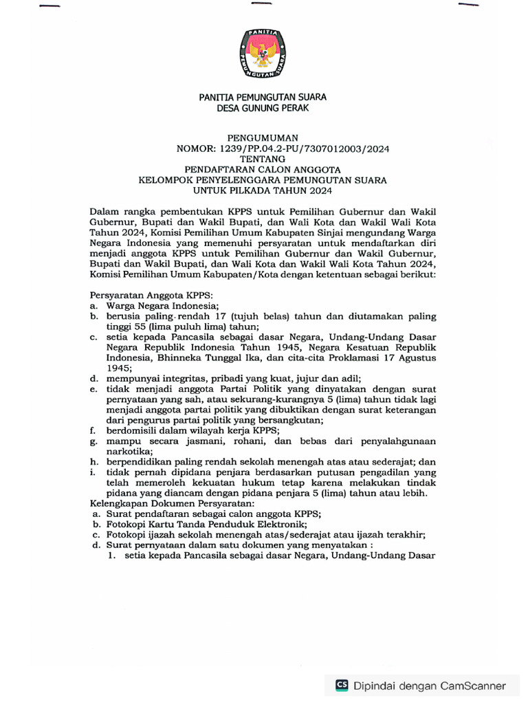 Pengumuman Pendaftaran KPPS | PDF