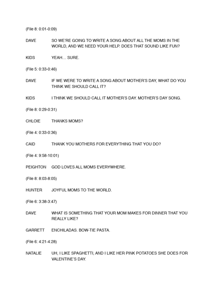 Mothers Day Kids Script | PDF