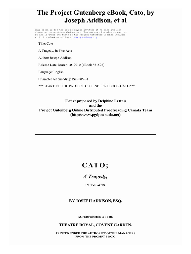 Cato by Joseph Addison Et Al | PDF