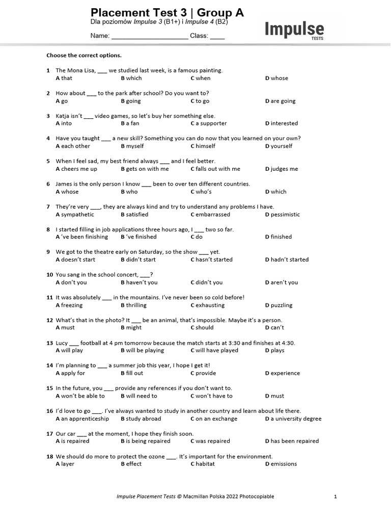 Impulse Placement Test 3A | PDF