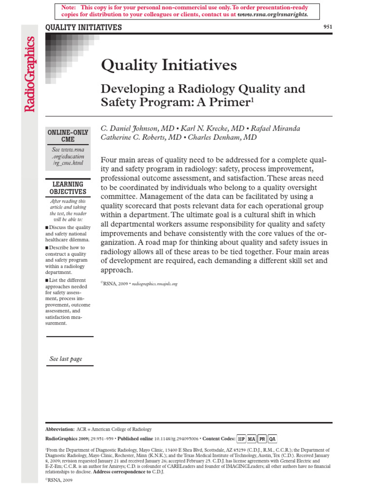 Developing a Radiology Quality and Safety Program A Primer | PDF