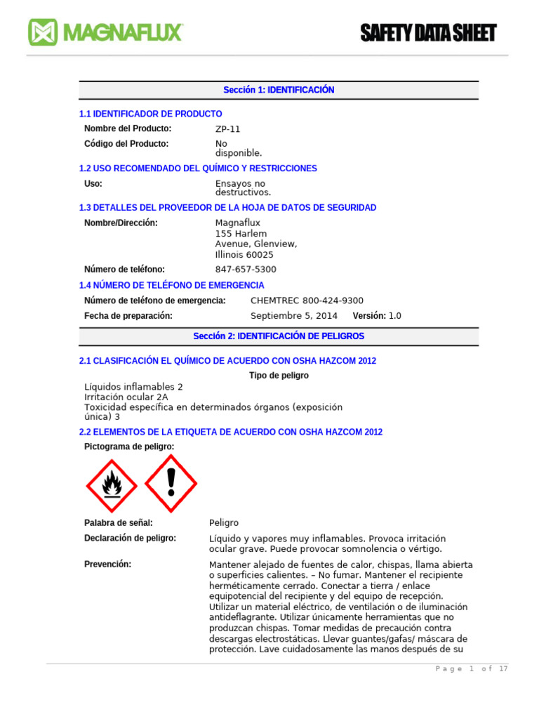ZP 11 - Safety Data Sheet - Espanol | PDF