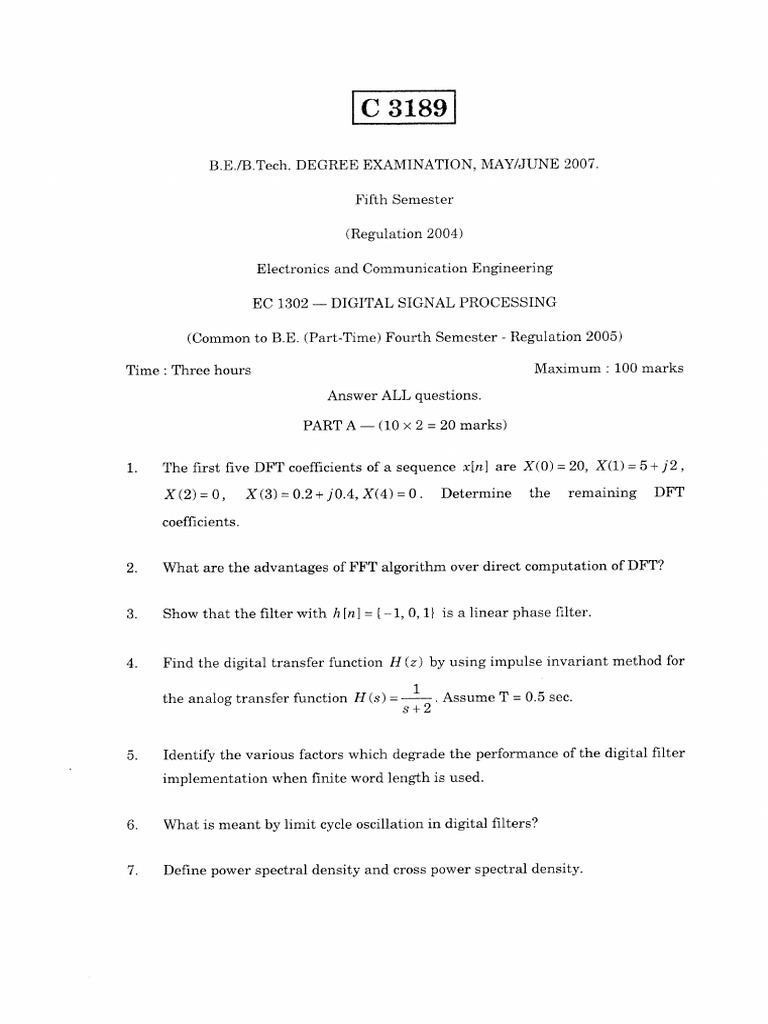 MJ 2007 C3189engineering DSP | PDF | Discrete Fourier Transform | Digital Signal Processing