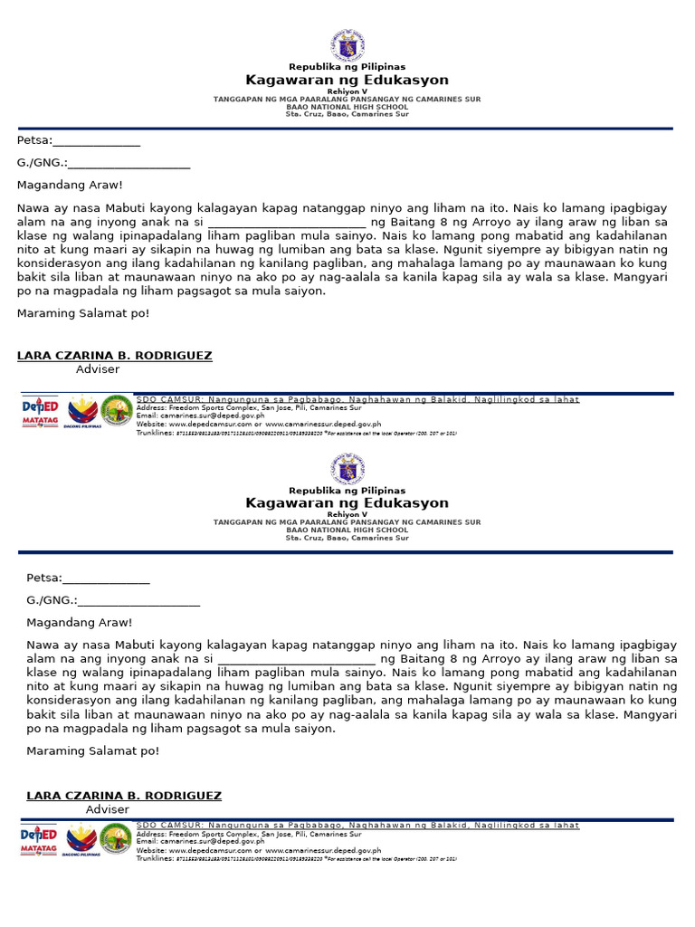 Liham NG Pagliban NG Bata | PDF