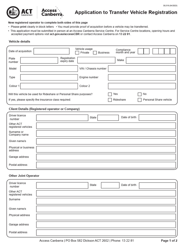 Application To Transfer Vehicle Registration | PDF