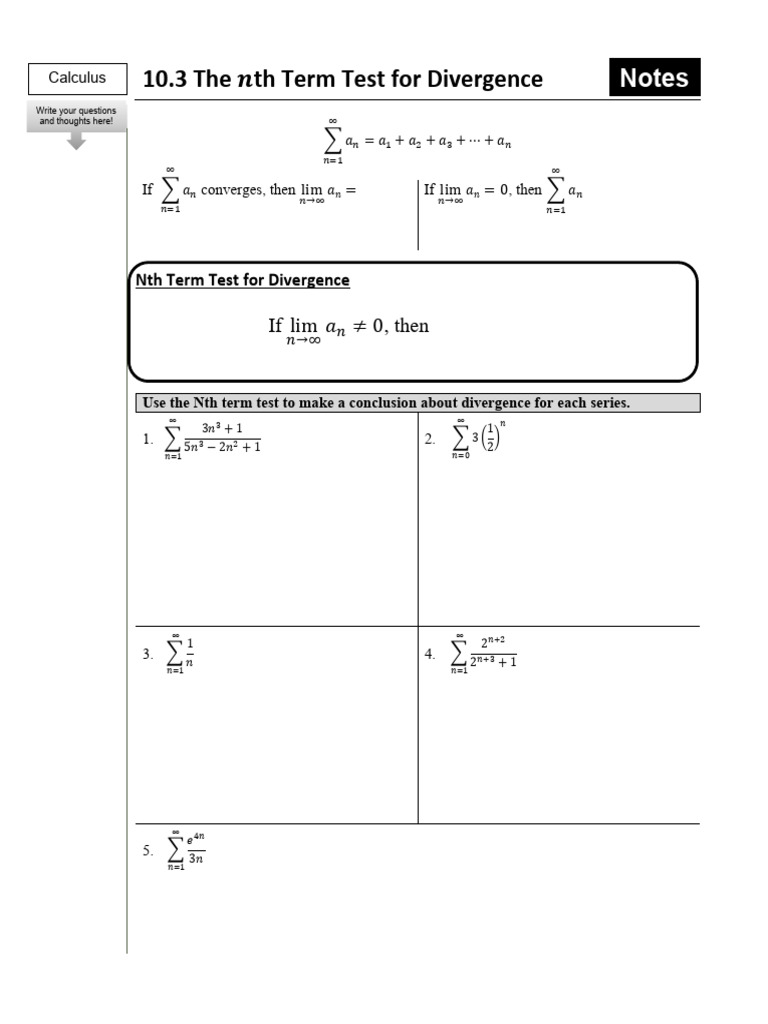 10.3 The TH Term Test For Divergence: Notes | PDF