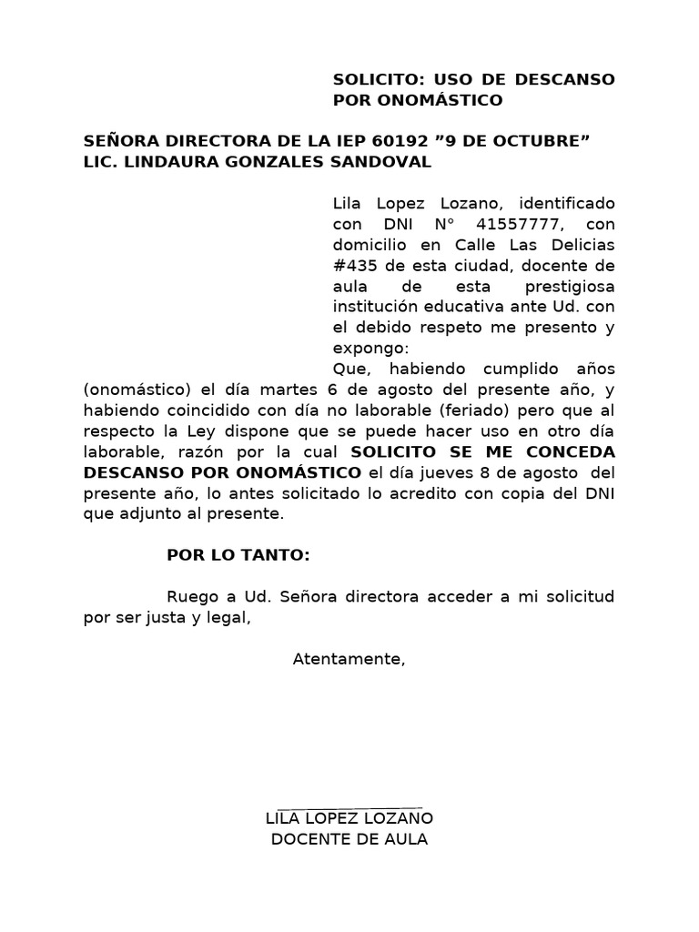 SOLICITO Permiso Por Onomastico | PDF