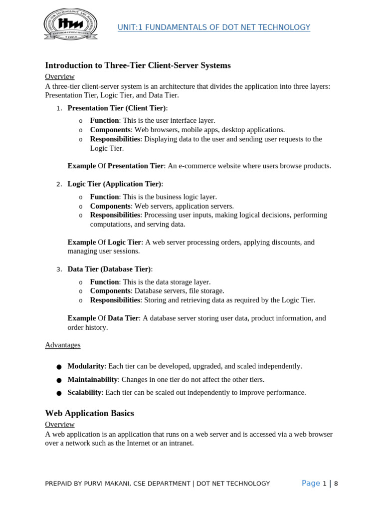 DOTNET - MATERIAL (UNIT-1) Introduction To DOT NET. | PDF