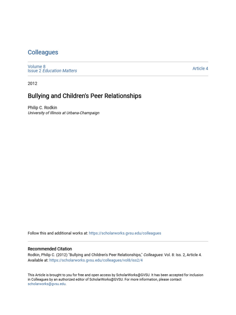 Bullying and Childrens Peer Relationships | PDF | Bullying | Adolescence