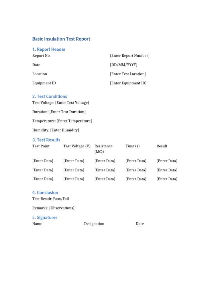 Insulation Test Report 1 | PDF | Insulator (Electricity) | Electrical ...