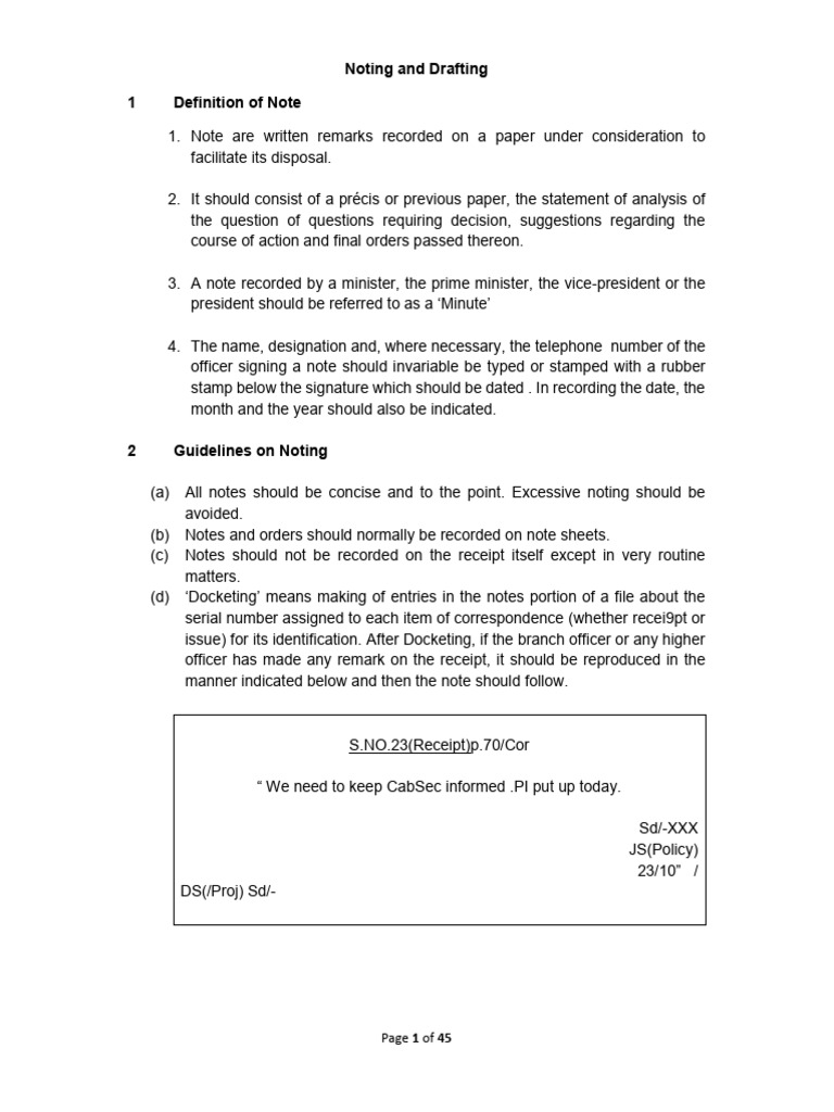 Noting and Drafting Notes | PDF | Communication | Precedent