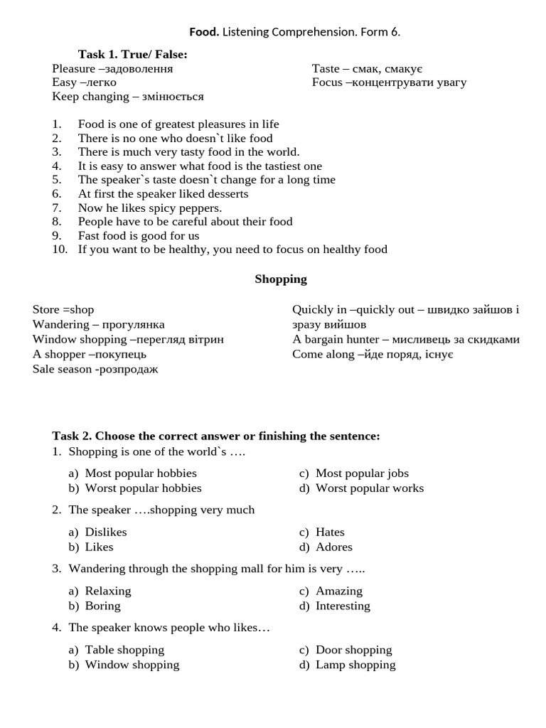Listening. Form 6 | PDF