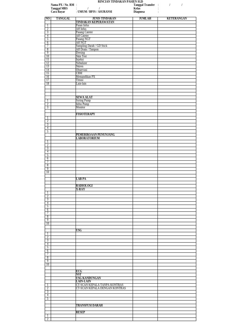 Form Rincian Rawat Inap | PDF