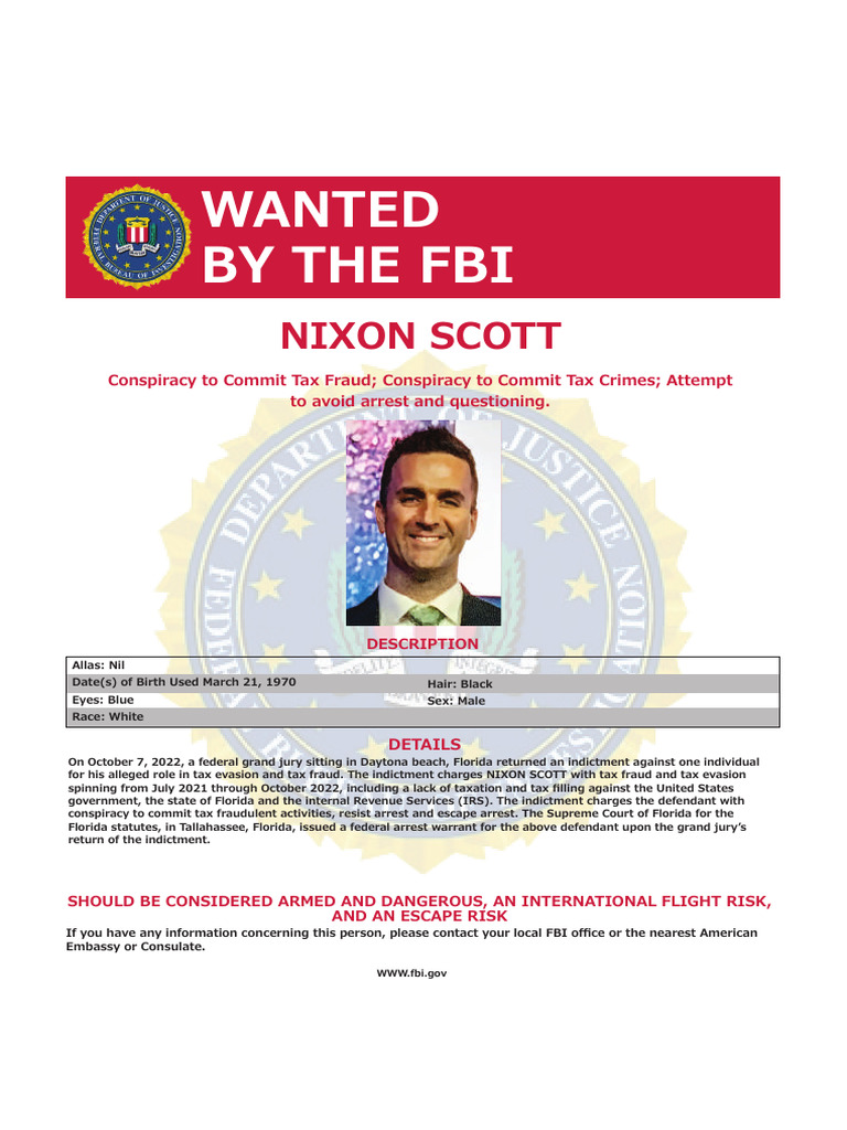 FBI Arrest Warrant For Nixon Scott | PDF