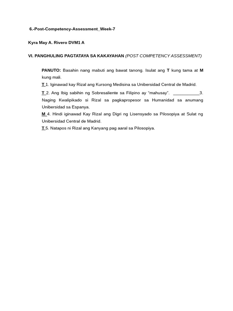 6. Post Competency Assessment Week 7 | PDF