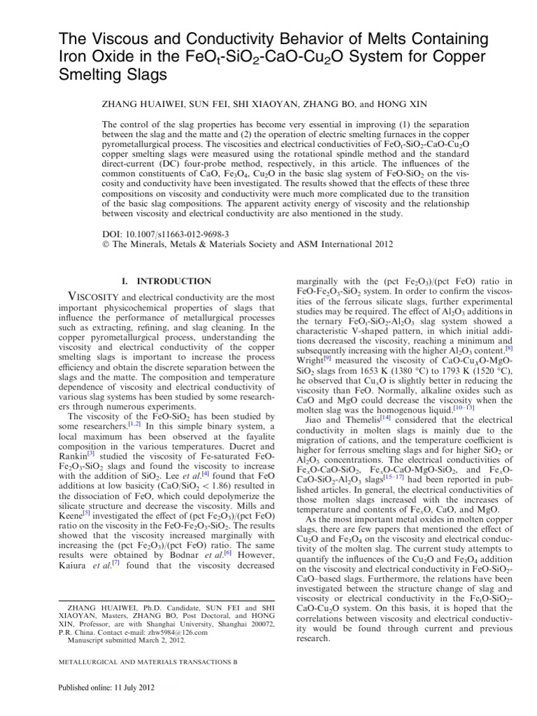 Zhang Et Al. - 2012 - The Viscous and Conductivity Behavior of Melts ...