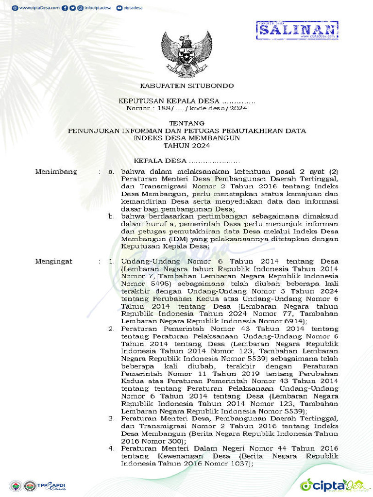 2024 - SK Pendataan IDM (WWW - Ciptadesa.com) | PDF