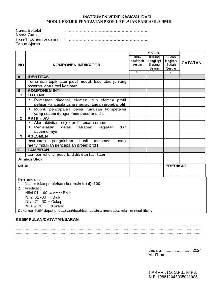 Instrumen Verifikasi Modul P5 | PDF