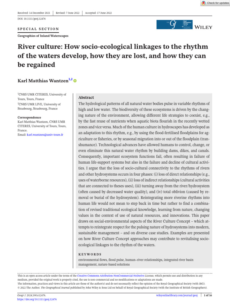 Geographical Journal - 2022 - Wantzen - River culture How socio‐ecological linkages to the ...