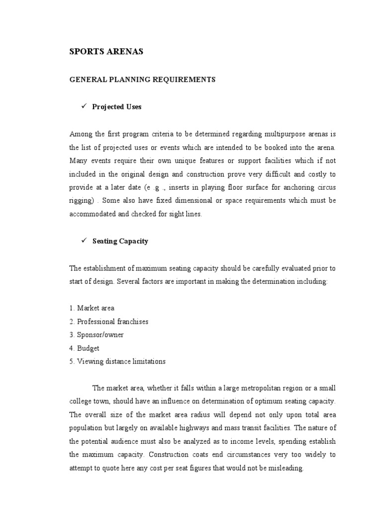 Sports Arenas: General Planning Requirements | PDF | Toilet | Transport