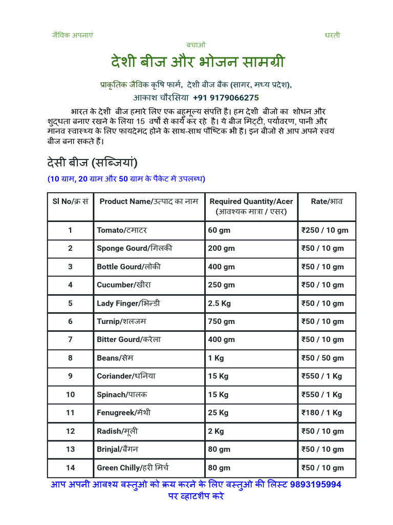 Desi Seeds and Food | PDF