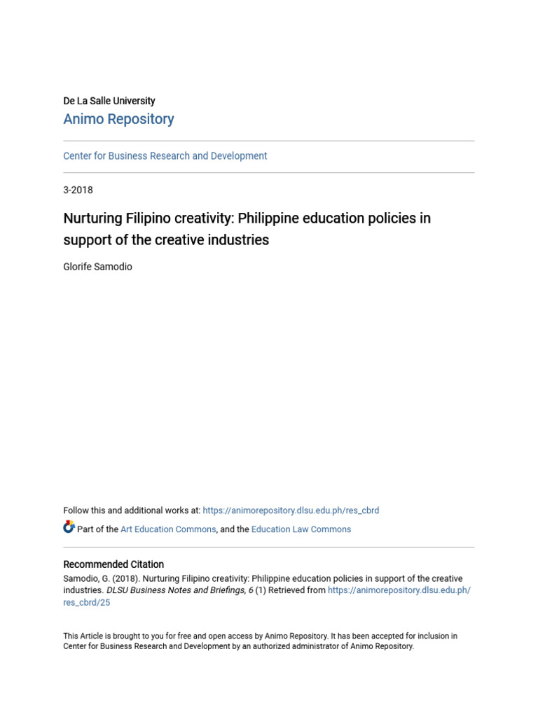 Nurturing Filipino Creativity - Philippine Education Policies in S | PDF