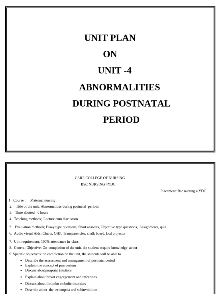 Unit Plan Unit - 4 of Obg | PDF | Postpartum Period | Childbirth
