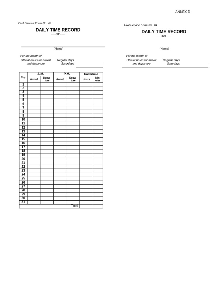 Annex D - Daily Time Record | PDF